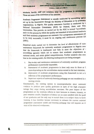 Design of Improved Programme Assessment Model for Nigerian Universities ...