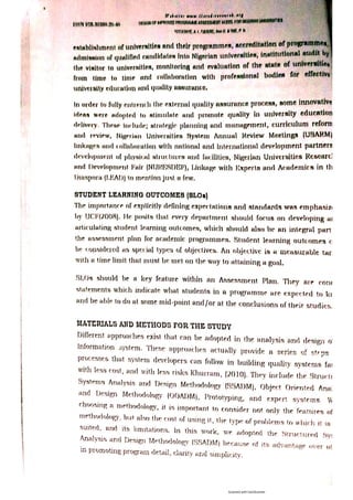 Design of Improved Programme Assessment Model for Nigerian Universities ...