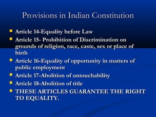 Right To Equality In Indian Constitution
