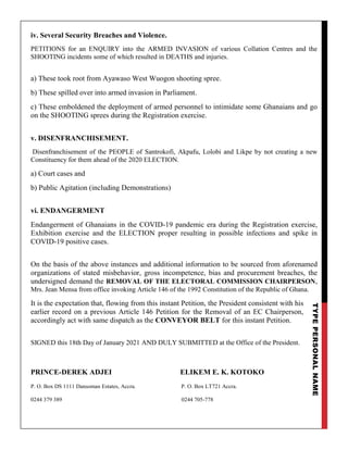 Article 146 PETITION for the Removal of EC Chairperson JEAN ADUKWEI ...
