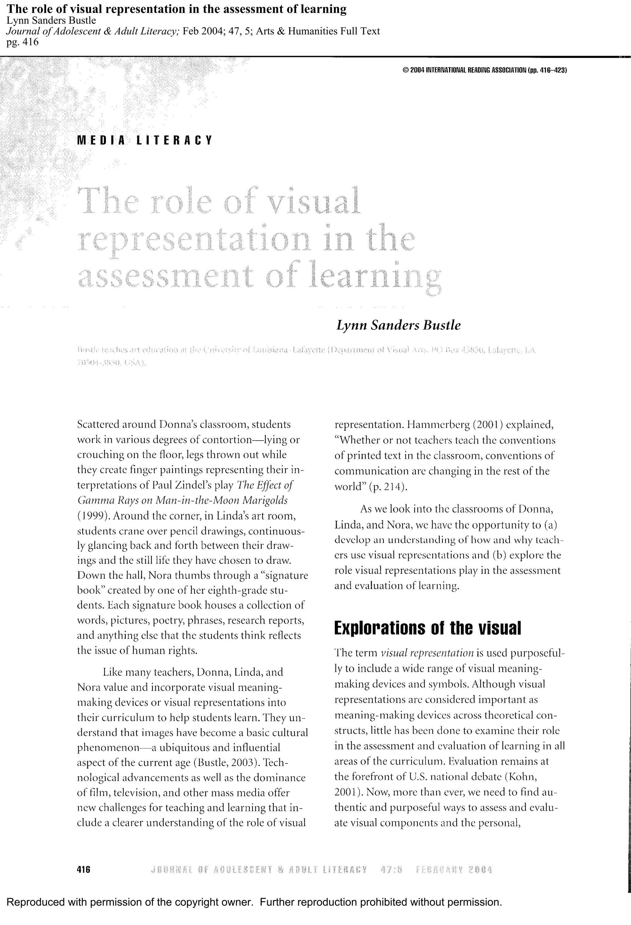 Article 2: THE ROLE OF VISUAL REPRESENTATION IN THE ASSESSMENT OF ...