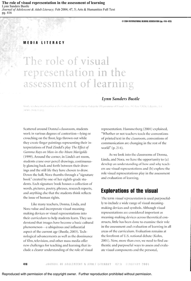 Article 2: THE ROLE OF VISUAL REPRESENTATION IN THE ASSESSMENT OF ...