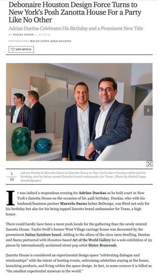 [Javier Loya] Debonaire Houston Design Force Turns to New York’s Posh ...