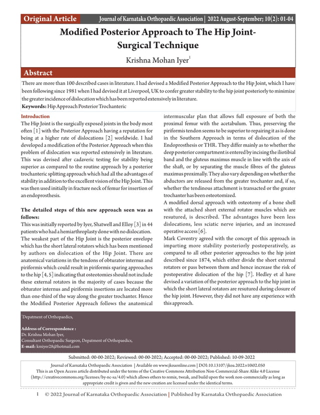 Modified Posterior Approach to the Hip Joint | PDF