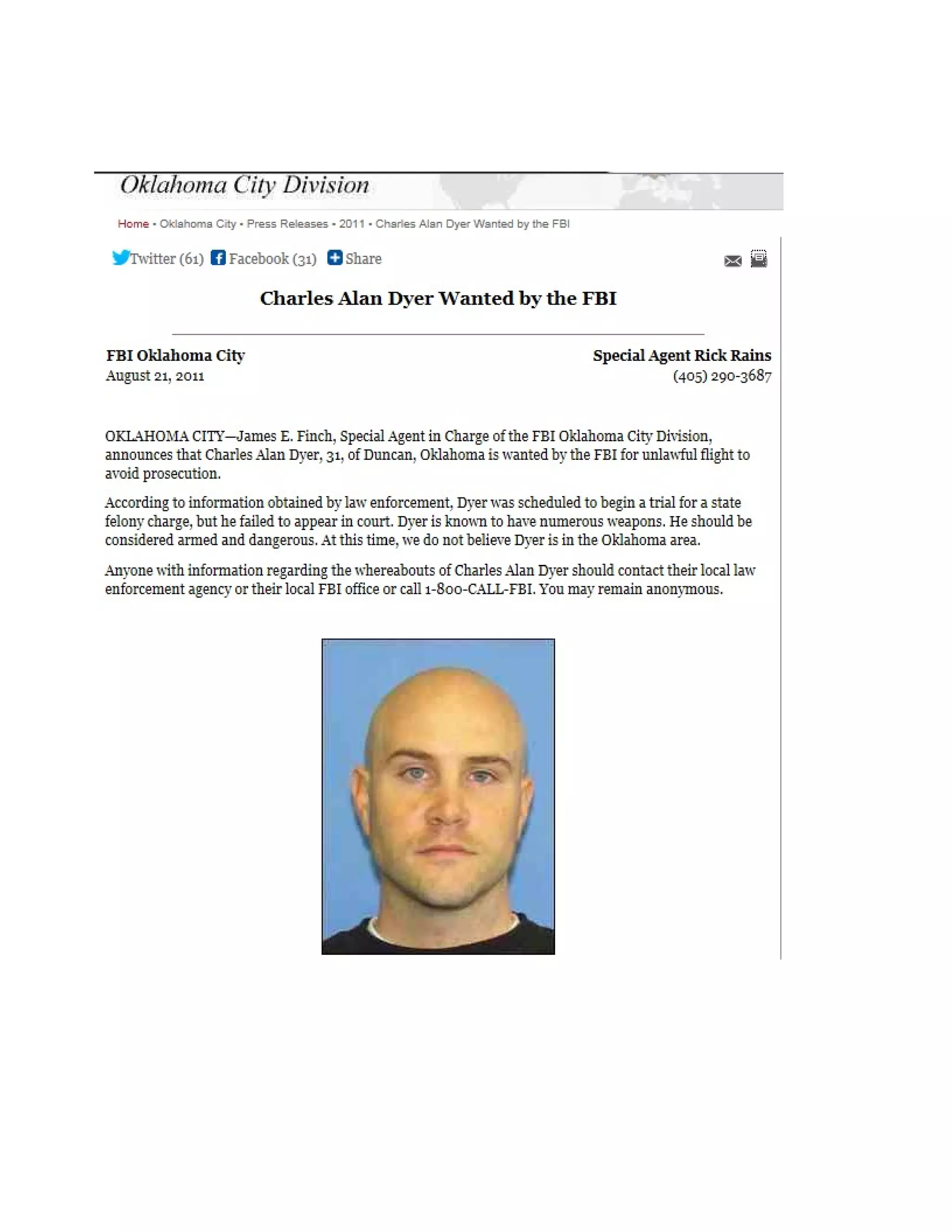 FBI LAUNCHED NATIONWIDE MANHUNT FOR CHARLES DYER | ODT