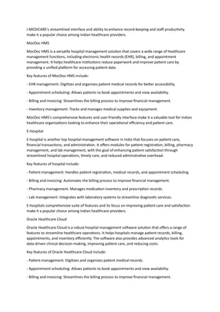 Top Hospital Management Software in India | DOCX | Computer Software and Applications | Computing