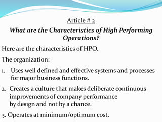 Article # 2 How to Build High Performing Operations | PPTX
