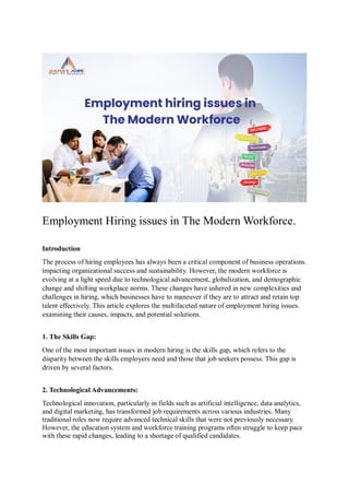 Employment Hiring issues in The Modern Workforce. | PDF