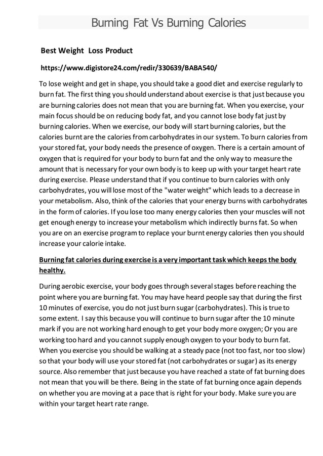 Burning Fat Vs Burning Calories | PDF