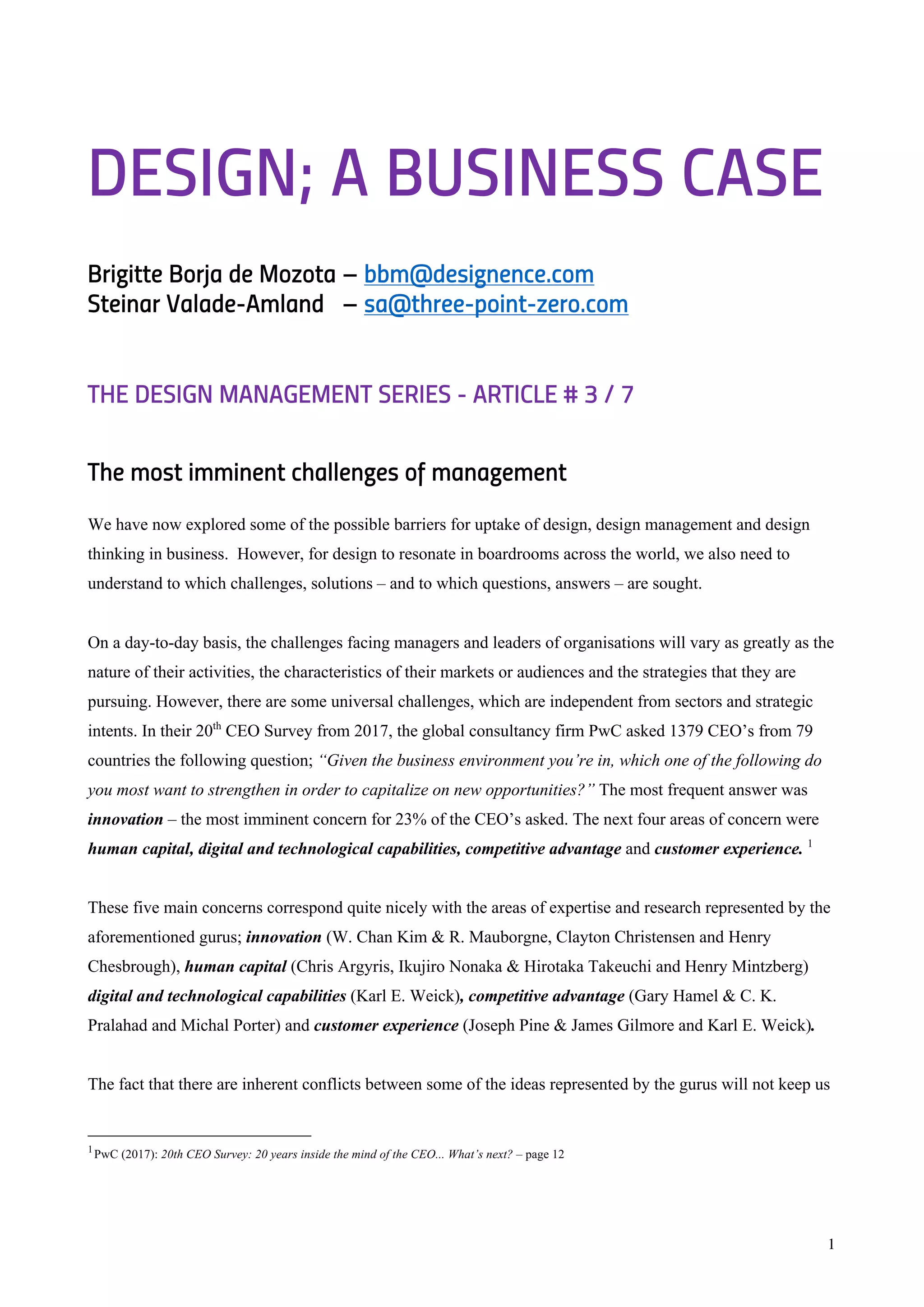 Article # 3 /7 The Design Management Series Management Challenges | PDF