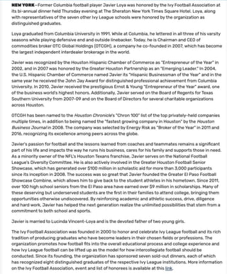 [Javier Loya] Ivy Football Association Honors Javier Loya | PDF