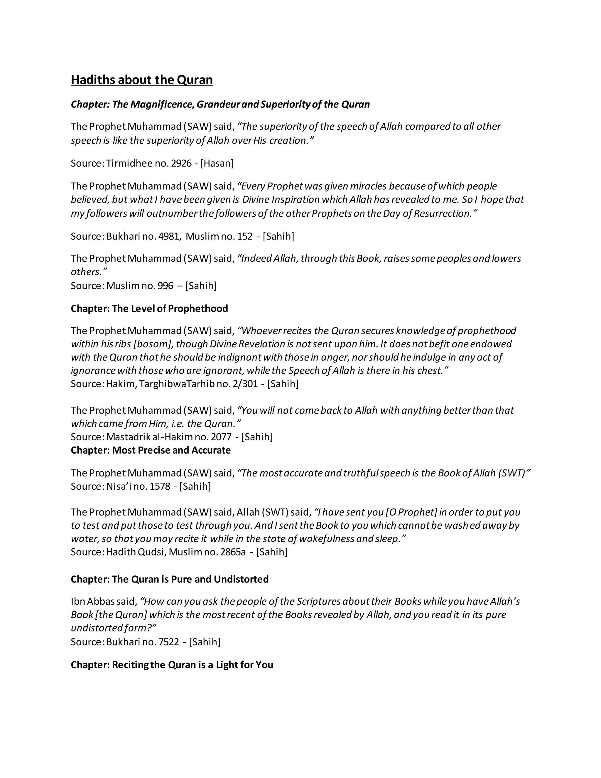 Hadiths About The Quran | PDF