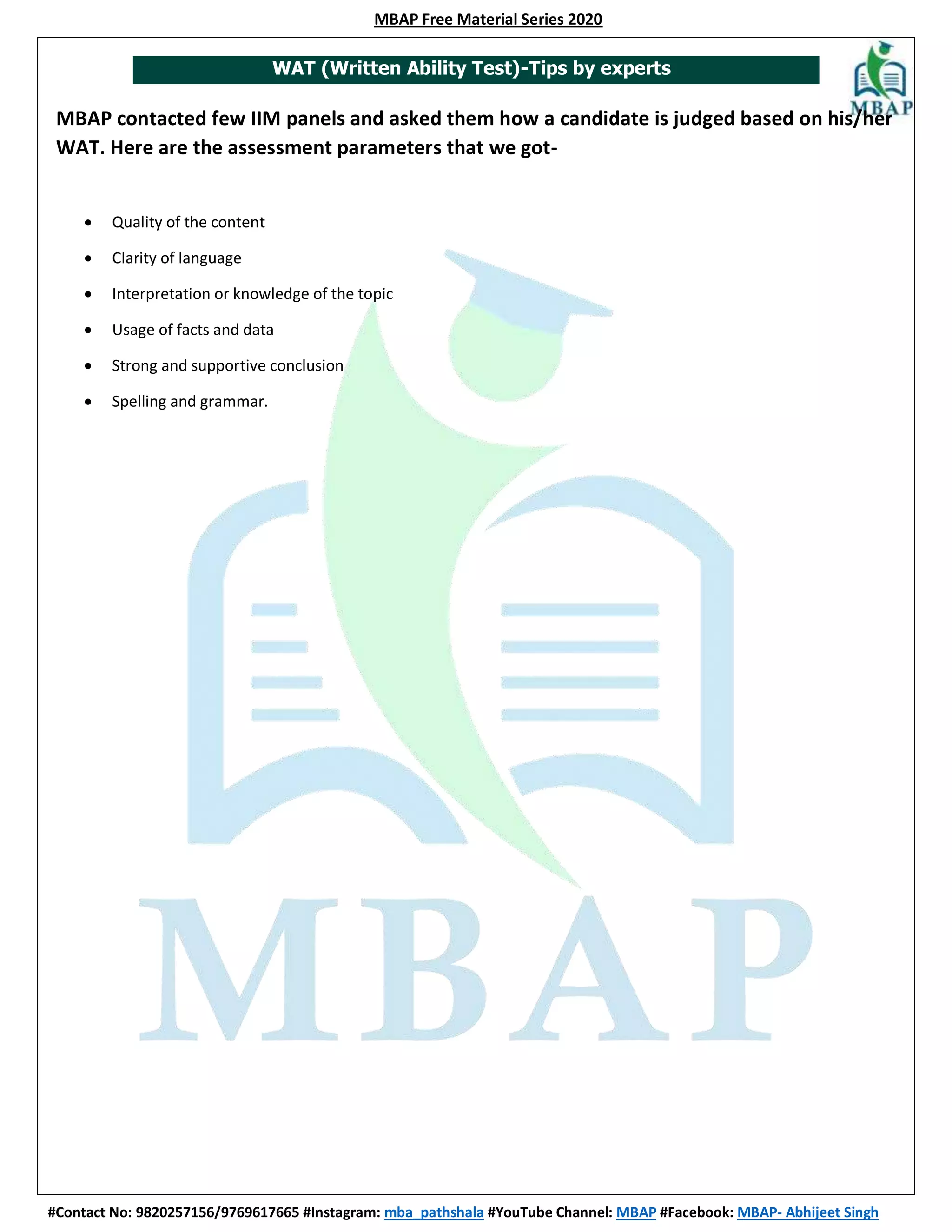 WAT (Written Ability Test)-Tips by experts | MBAP | PDF