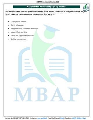WAT (Written Ability Test)-Tips by experts | MBAP | PDF