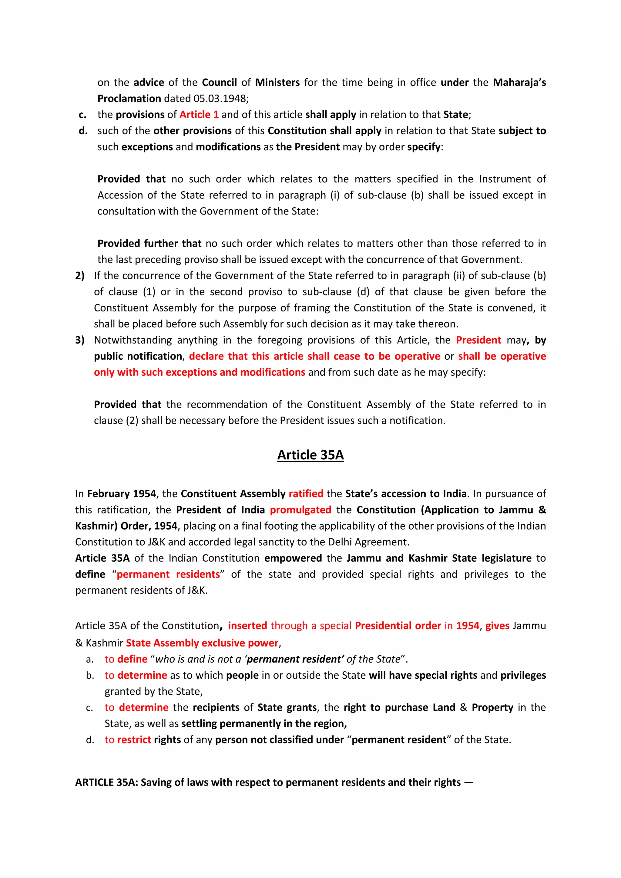 Article 35A and 370 of Constitution of India | PDF