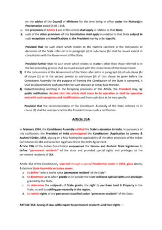 Article 35A and 370 of Constitution of India | PDF