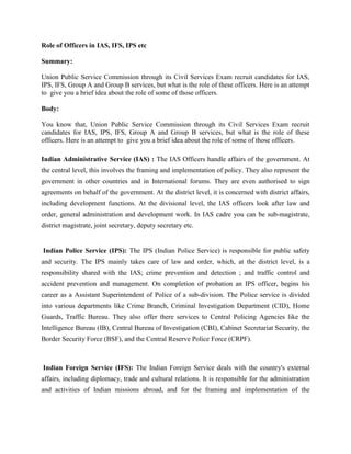 Role of Officers in IAS, IFS, IPS etc | DOCX