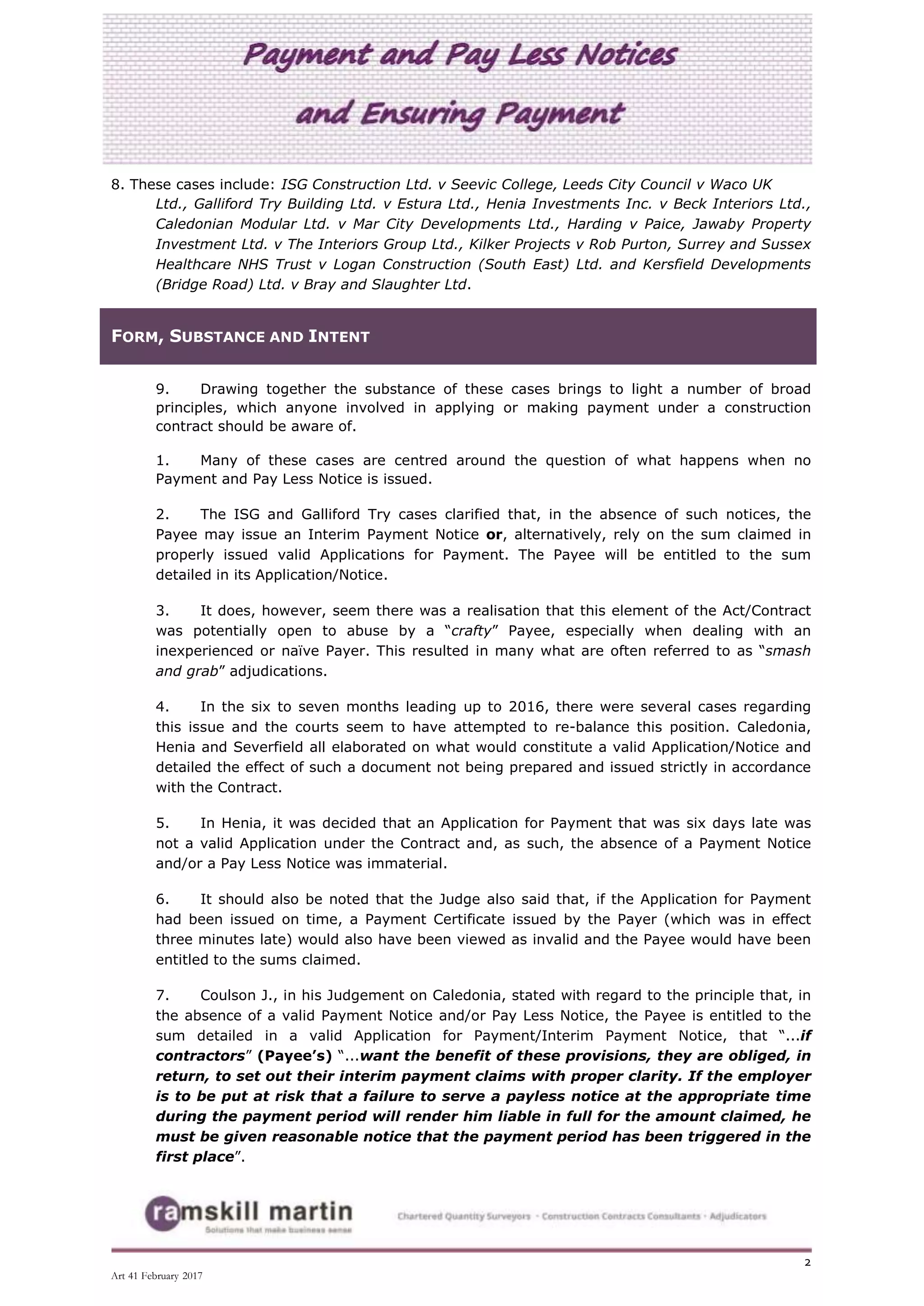 Article 41 payment and pay less notices february 2017 rm03 | PDF
