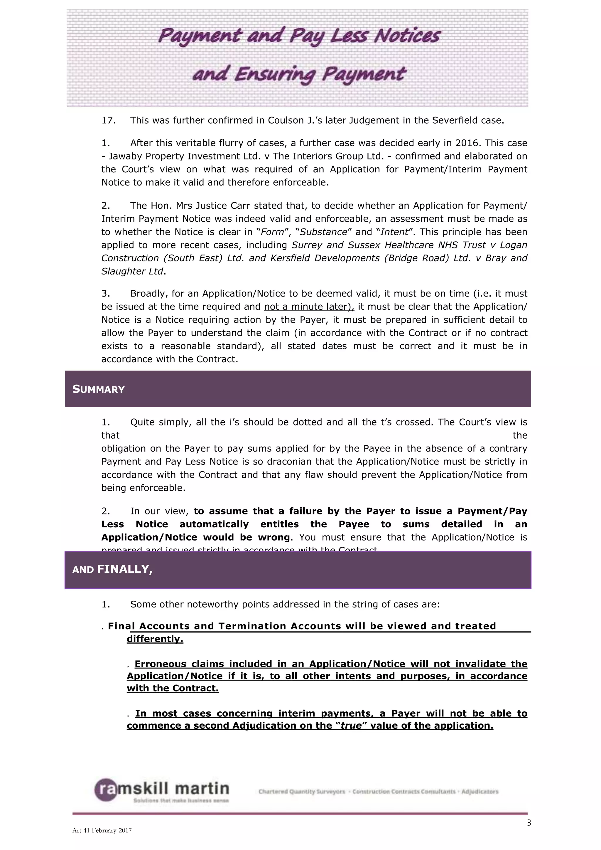 Article 41 payment and pay less notices february 2017 rm03 | PDF
