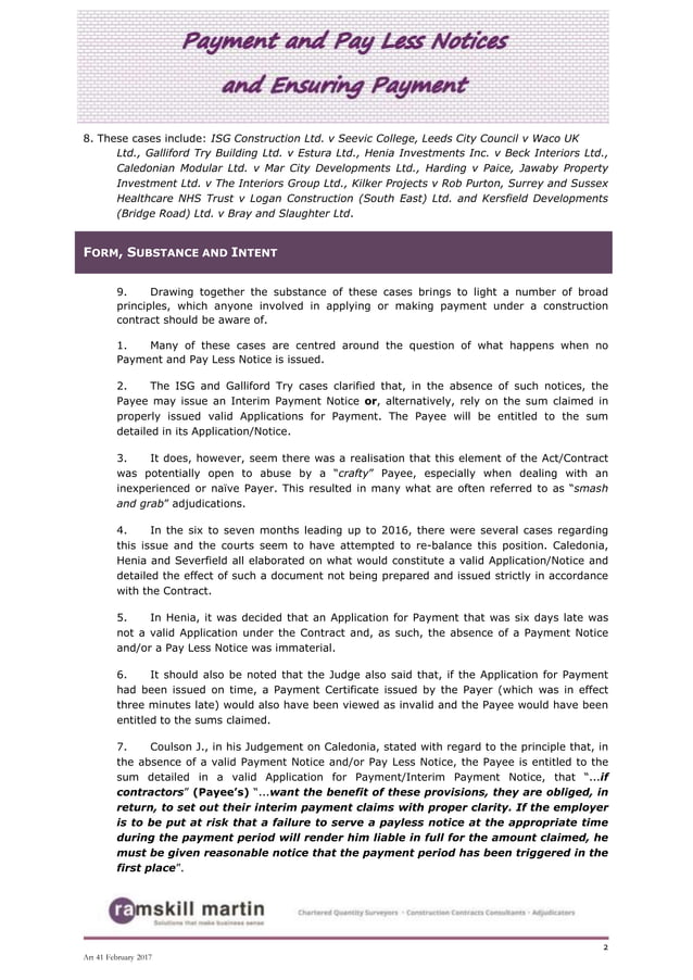 Article 41 payment and pay less notices february 2017 rm03 | PDF