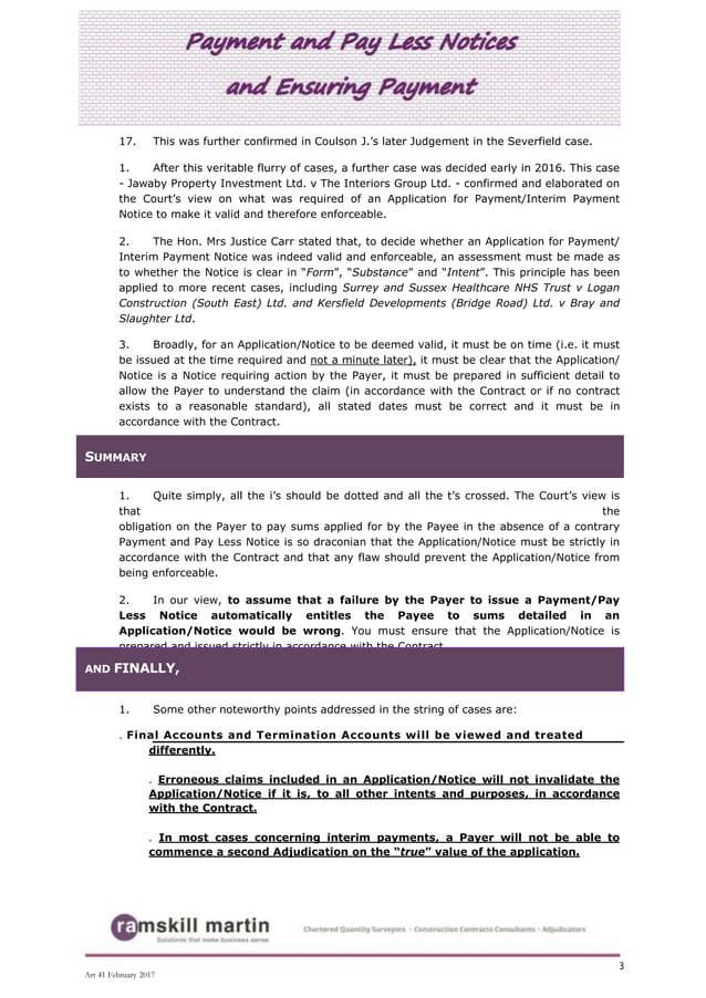 Article 41 payment and pay less notices february 2017 rm03 | PDF