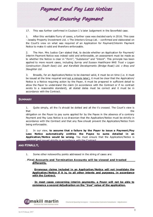 Article 41 payment and pay less notices february 2017 rm03