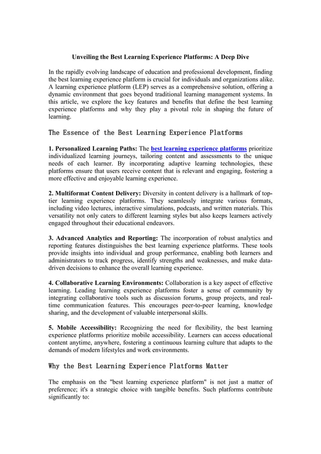 Unveiling the Best Learning Experience Platforms: A Deep Dive | PDF