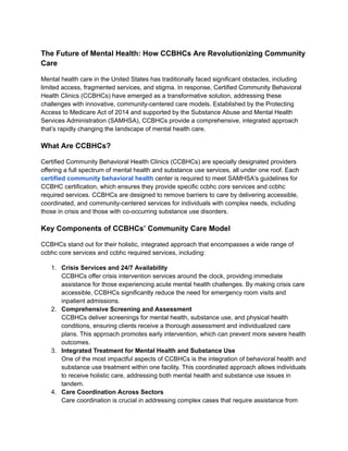The Future of Mental Health: How CCBHCs Are Revolutionizing Community ...