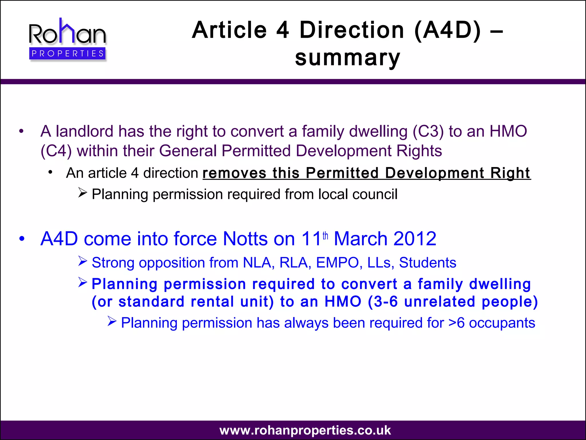HMOs & Article 4 Direction | PPT