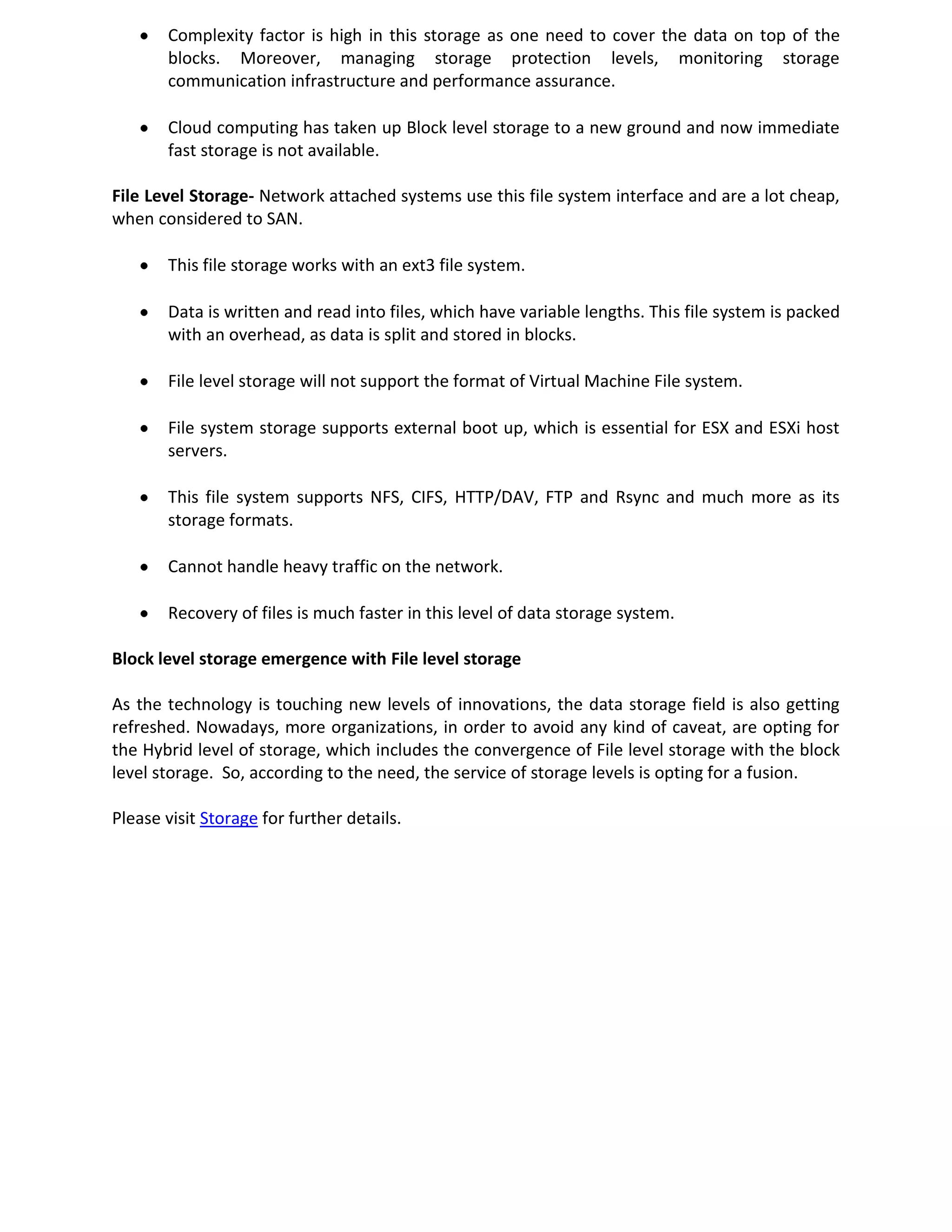 Block Level Storage Vs File Level Storage | DOCX | Data Storage and ...