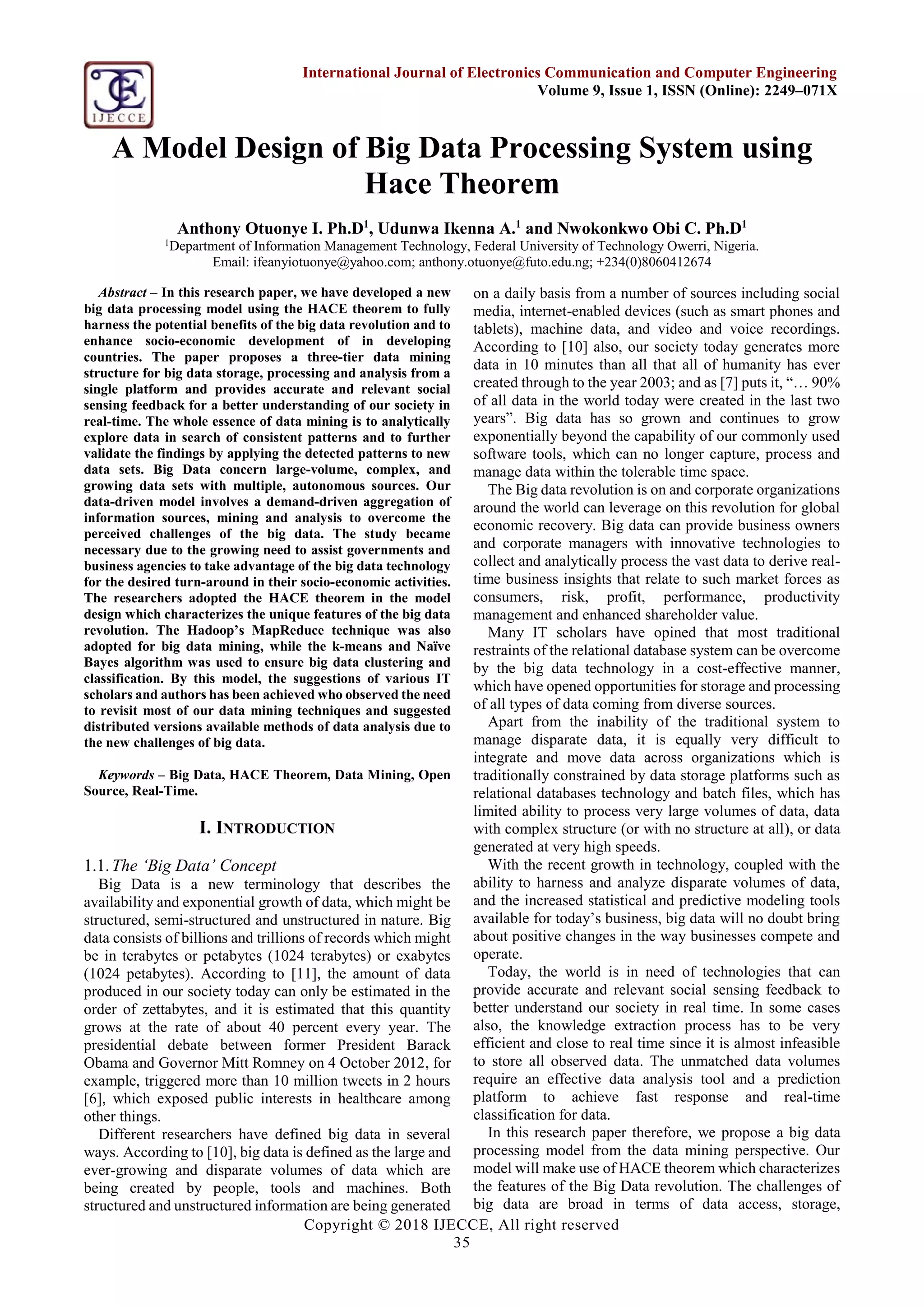 A Model Design of Big Data Processing using HACE Theorem | PDF