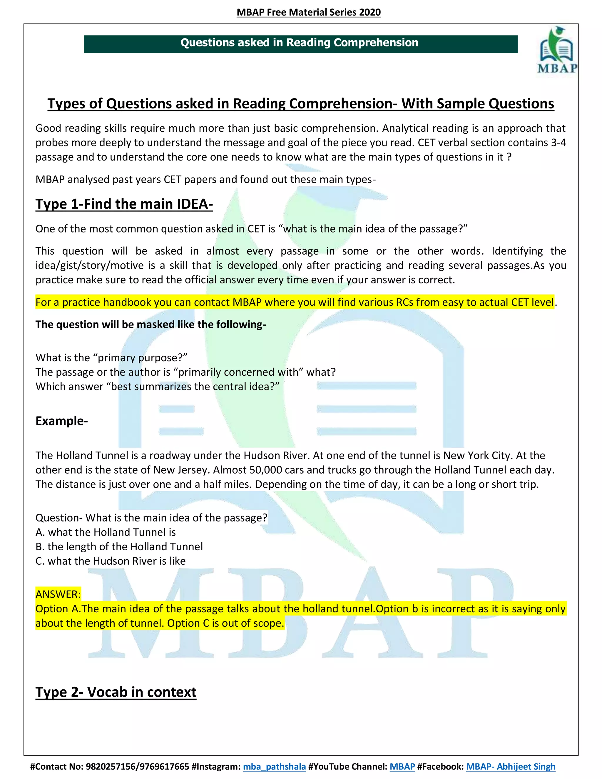 Types of Questions asked in Reading Comprehension- With Sample ...