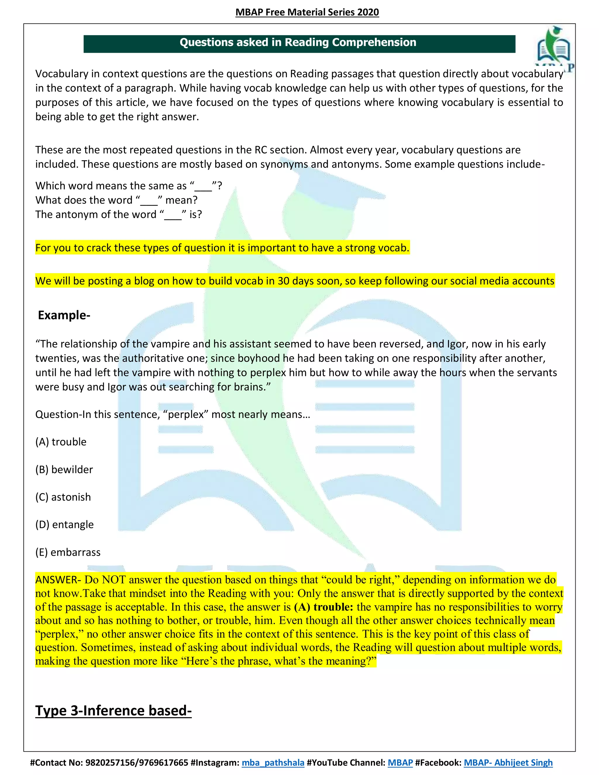 Types of Questions asked in Reading Comprehension- With Sample ...