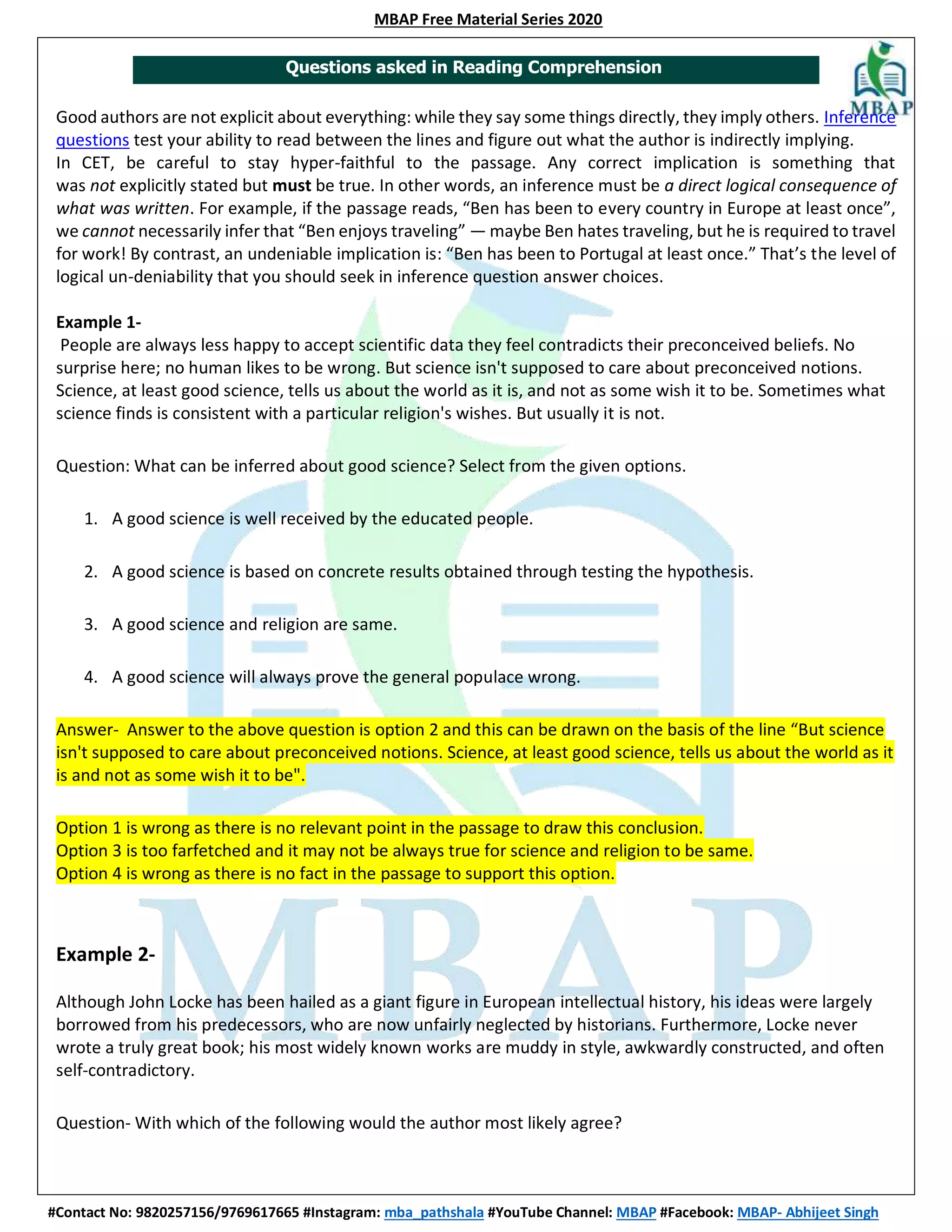 Types of Questions asked in Reading Comprehension- With Sample ...