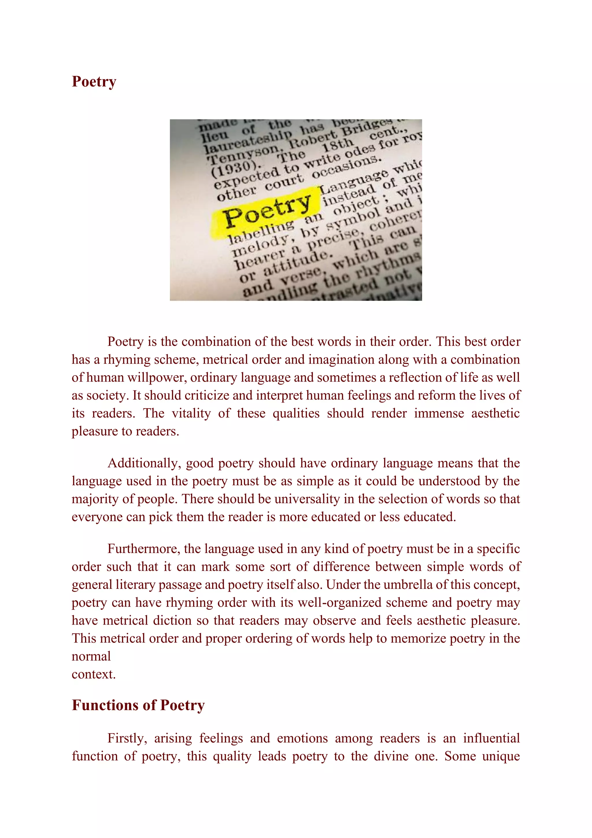 Poetry and Its Function | PDF