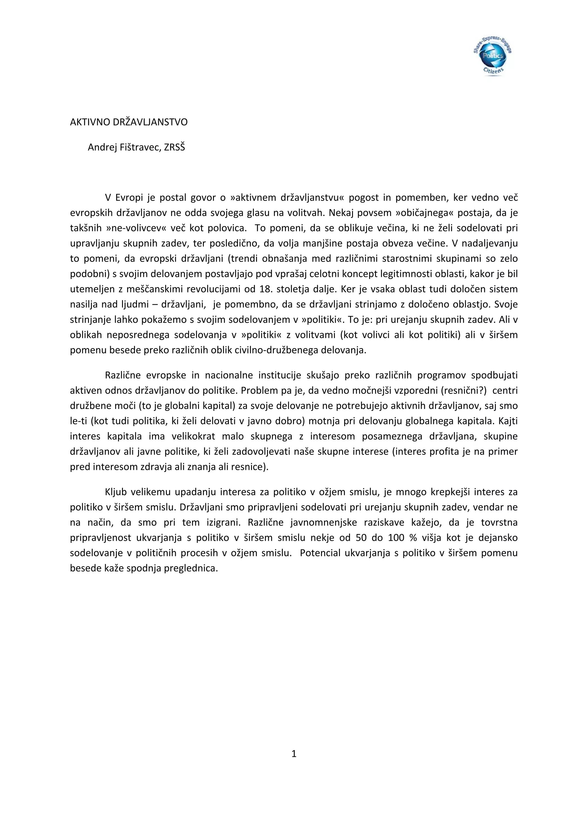 Active citizenship article in Slovenian | PDF