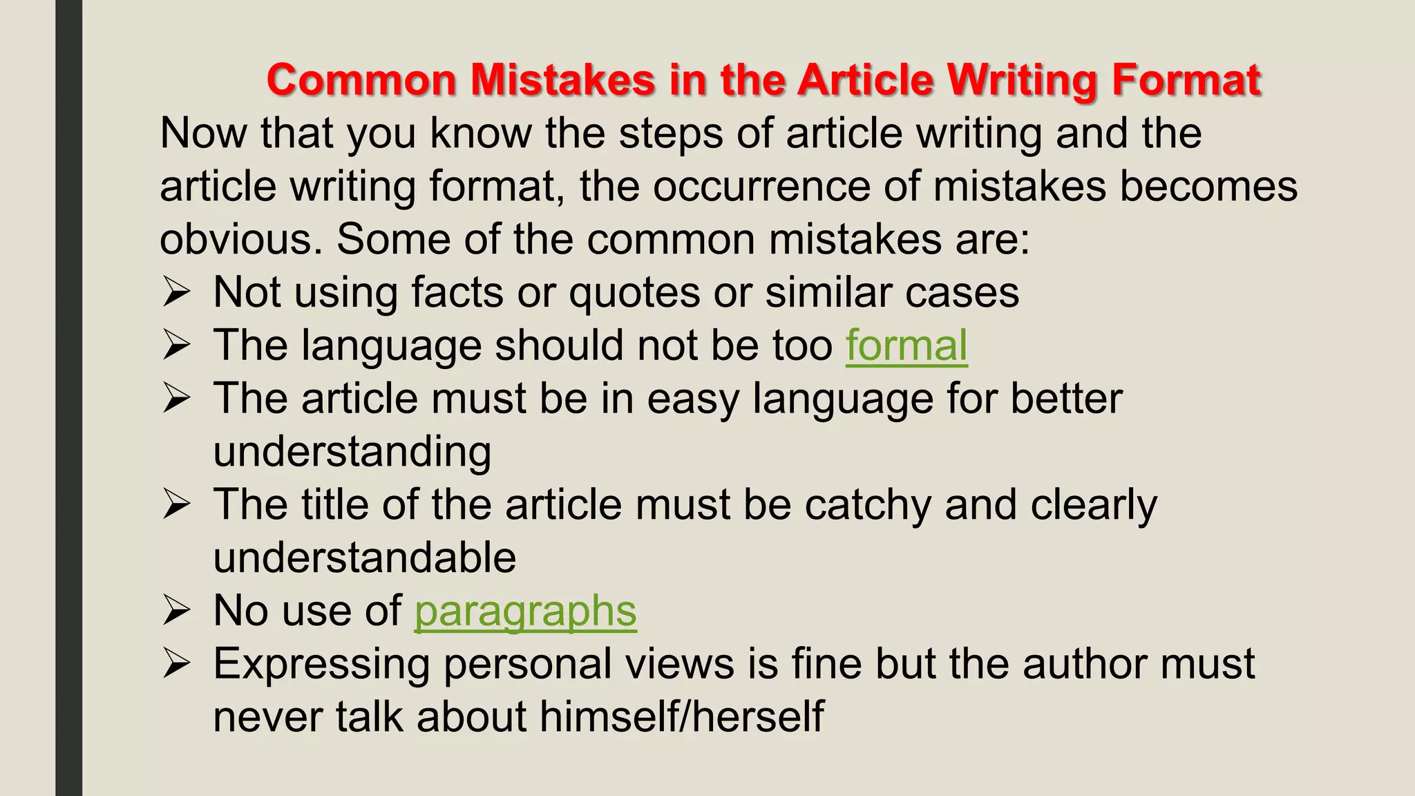 Article and letter writing X English | PPTX