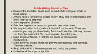 Article and letter writing X English | PPTX