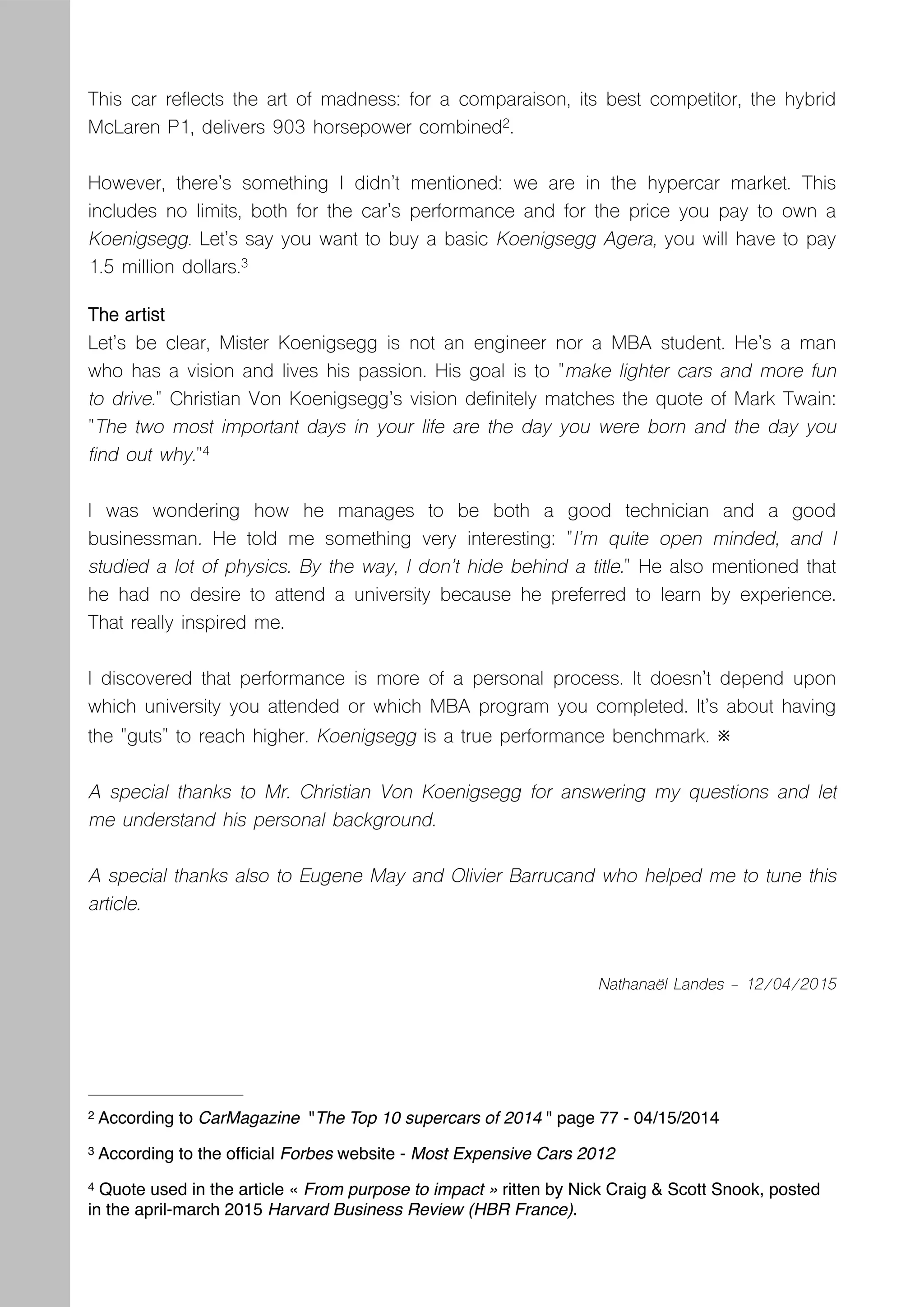 Koenigsegg : the performance benchmark | PDF