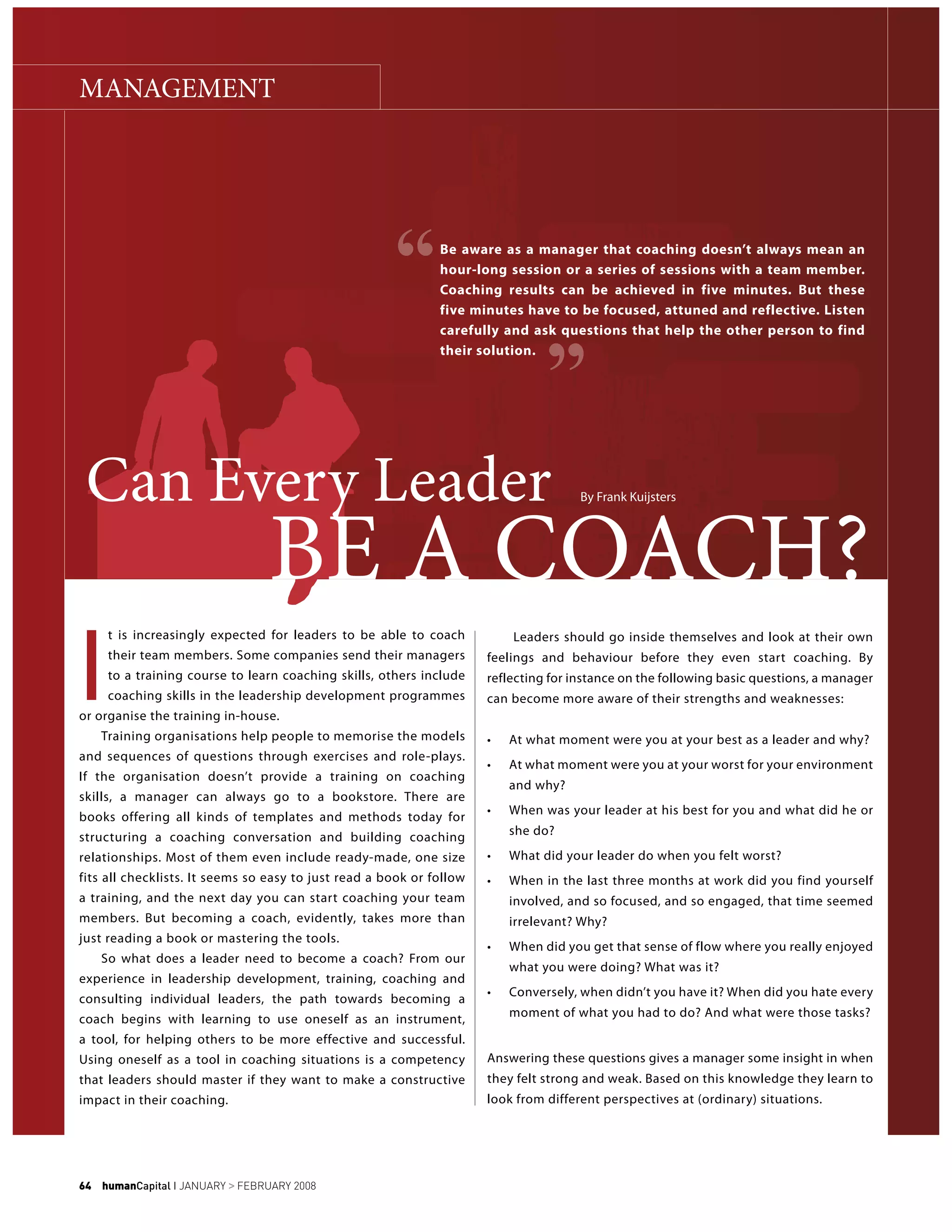 Article Can Every Leader Be A Coach Human Capital Magazine | PDF