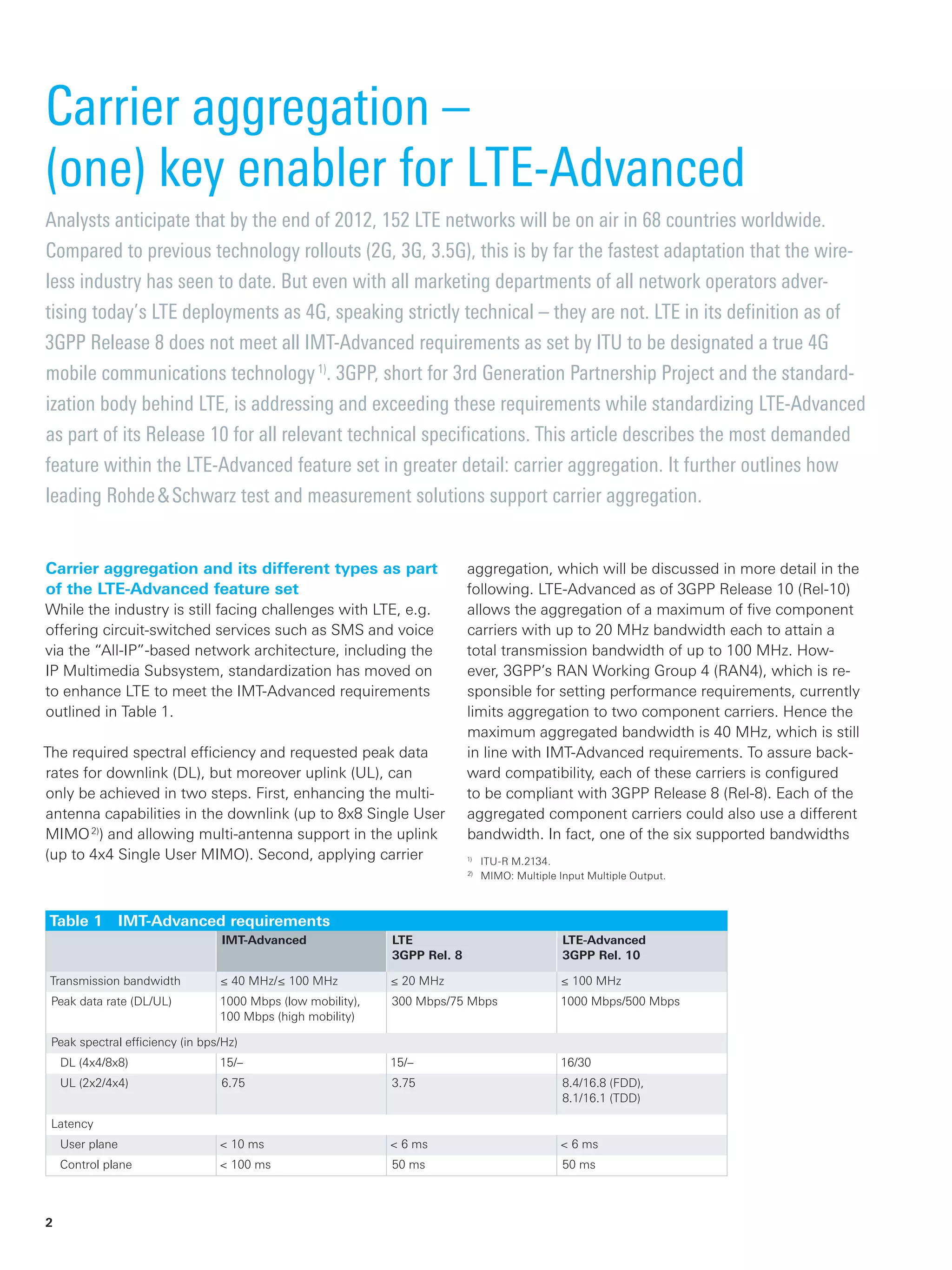 Carrier Aggregation - (one) key enabler for LTE-Advanced | PDF