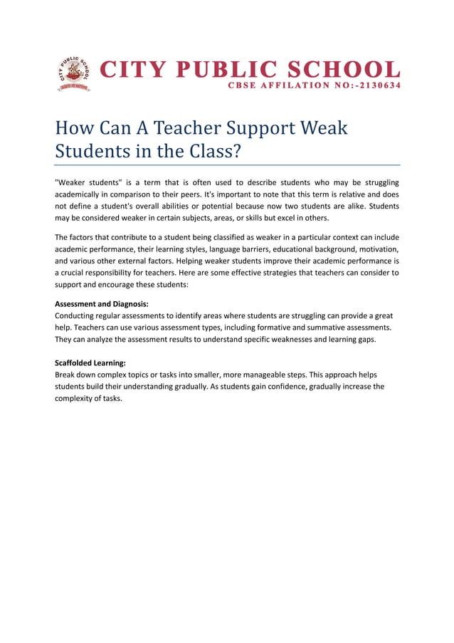 How Can A Teacher Support Weak Students in the Class? | PDF | Secondary ...