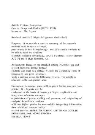 Article critique assignment course drugs and health (hlth 3 | DOCX ...