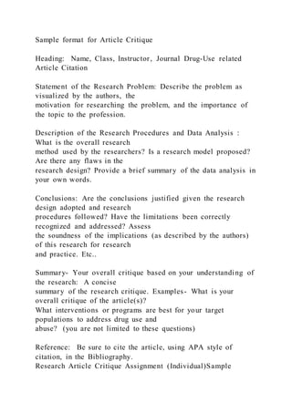 Article critique assignment course drugs and health (hlth 3 | DOCX ...