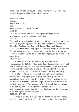 Article critique assignment course drugs and health (hlth 3 | DOCX ...