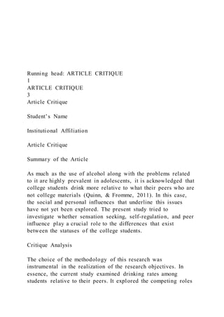 Article critique assignment course drugs and health (hlth 3 | DOCX ...