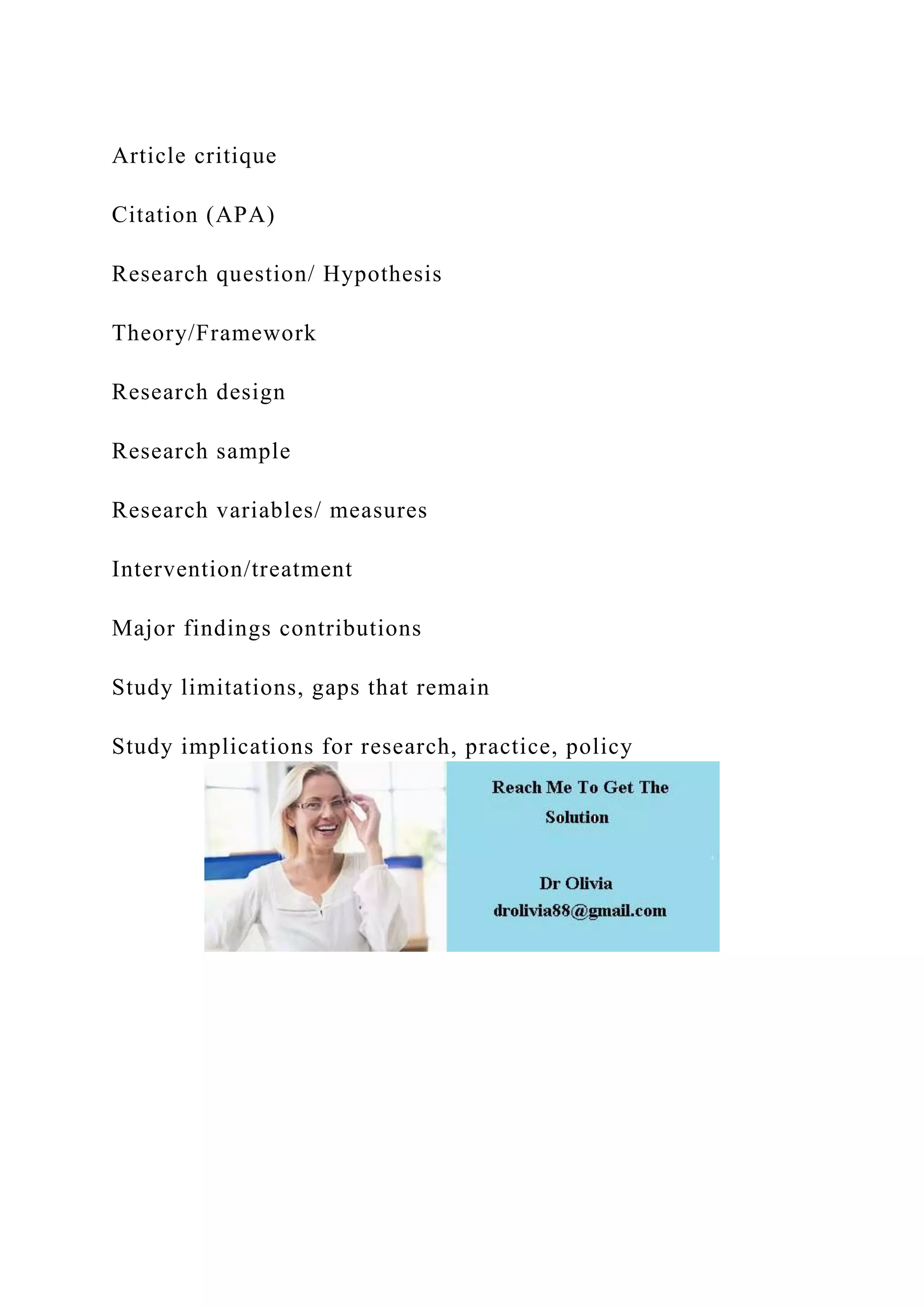 Article critique Citation (APA)Research question Hypothesis.docx | Science