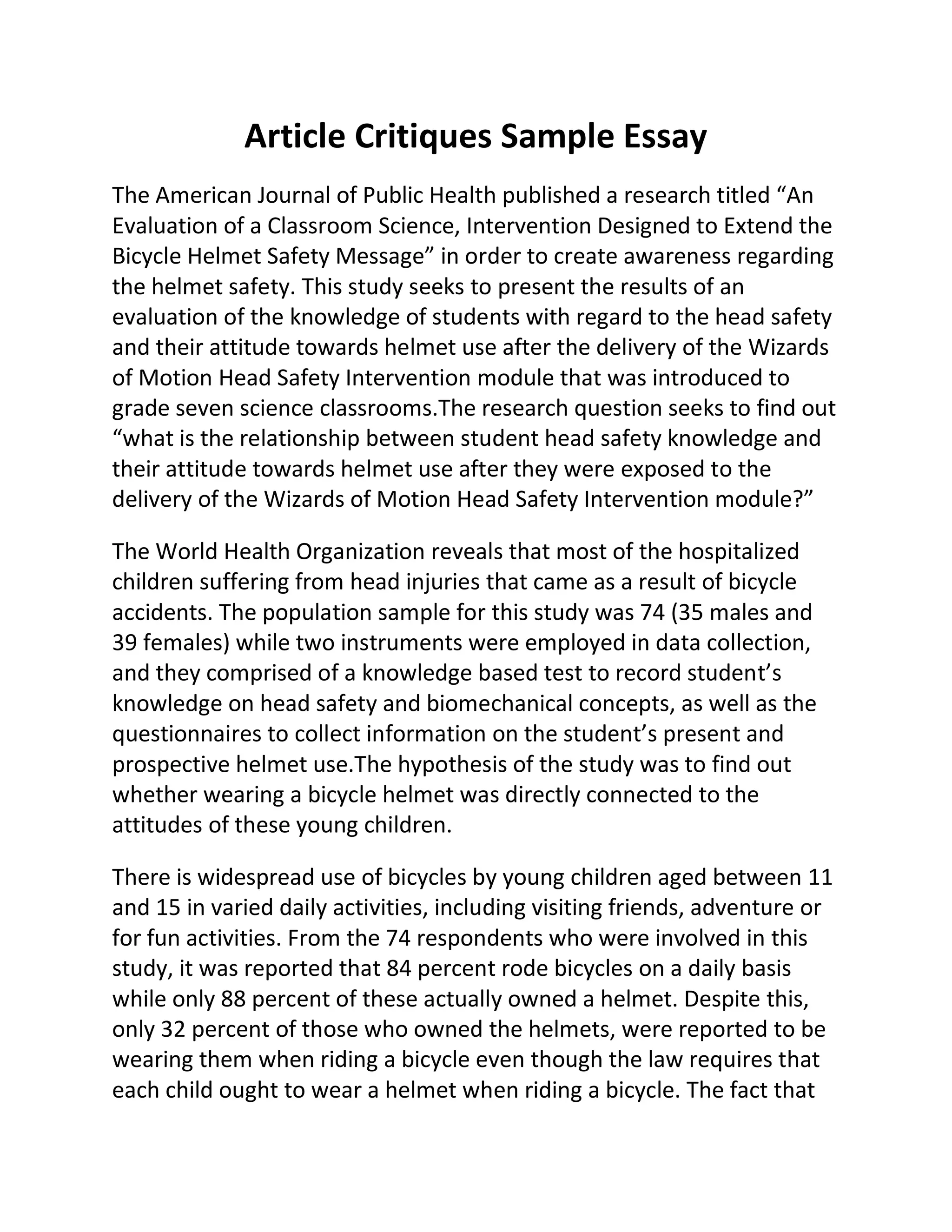Article critiques sample essay | PDF