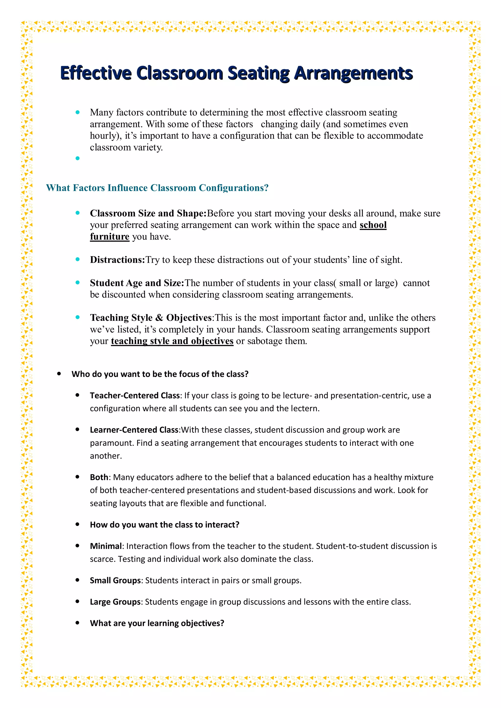Article effective classroom seating arrangements by mr samir bounab ...