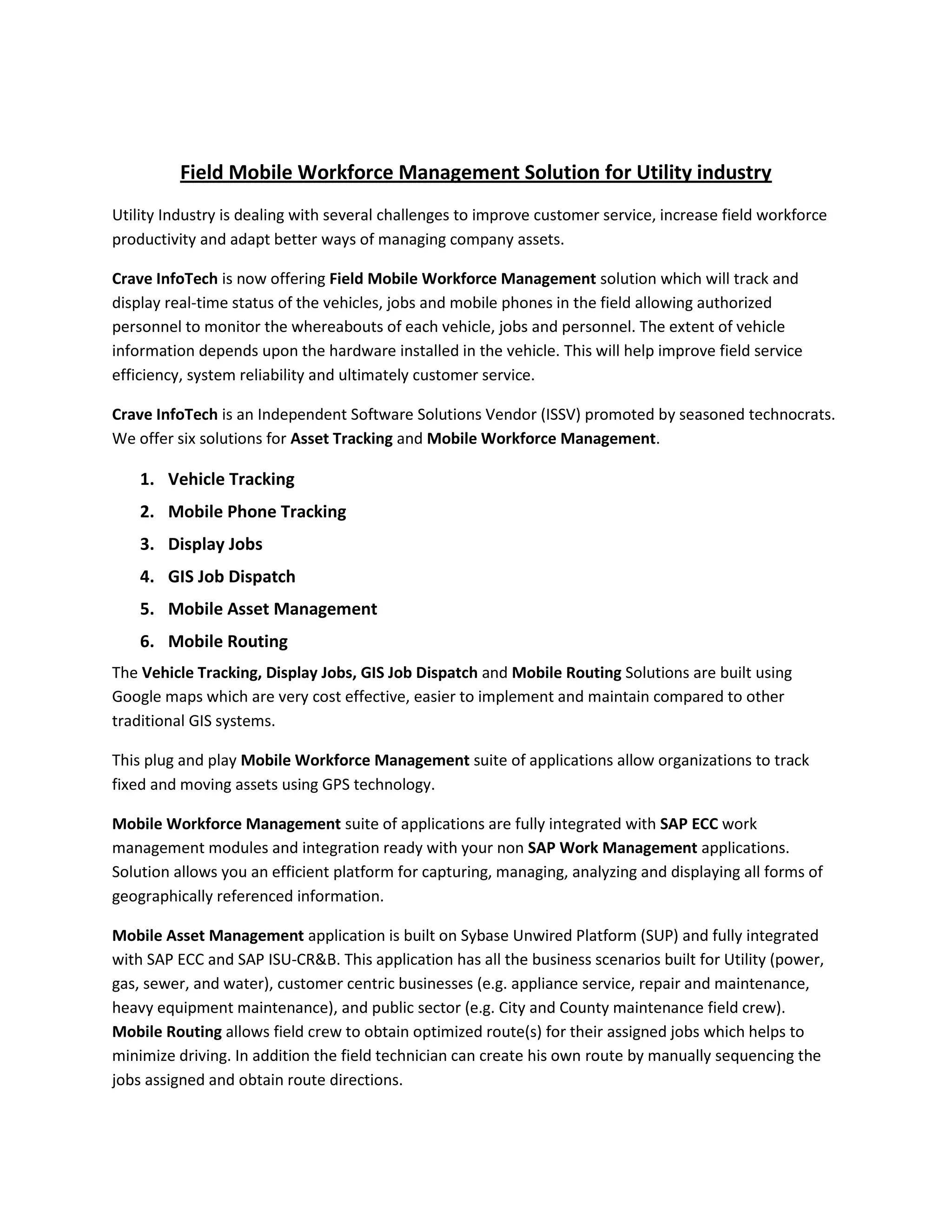 Field Mobile Workforce Management solution for utility industry | PDF